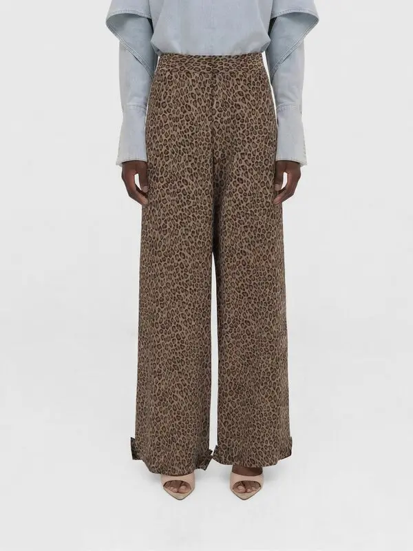 SA SU PHI Animal Print Cotton Blend Trousers - Brown