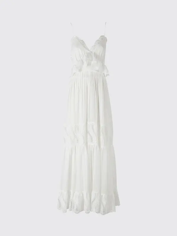 Raquel Diniz Off-the-shoulder Silk Dress With Lace Inserts