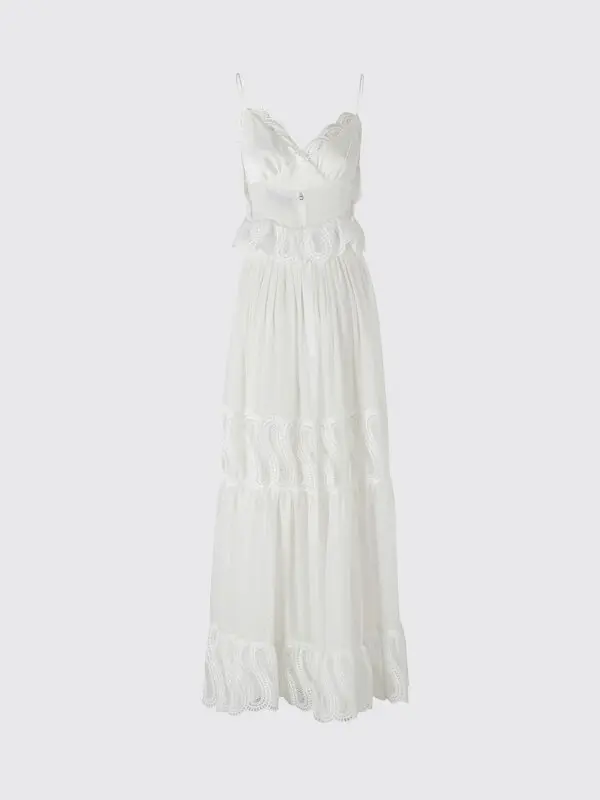 Raquel Diniz Off-the-shoulder Silk Dress With Lace Inserts