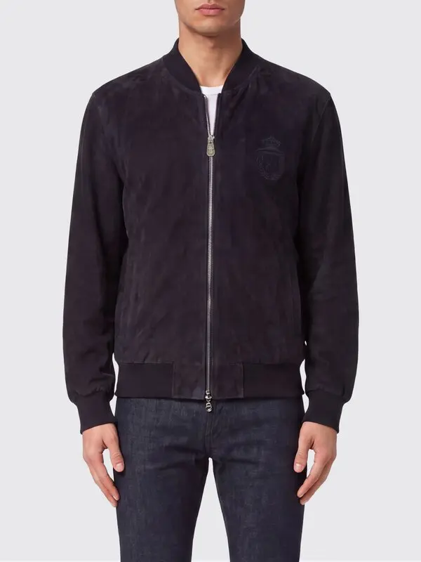 BILLIONAIRE Suede Leather Bomber Jacket With Two-way Zip