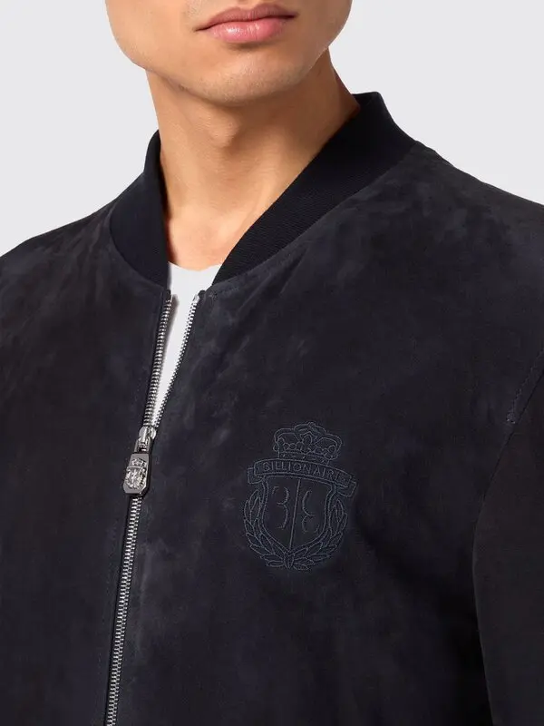 BILLIONAIRE Suede Leather Bomber Jacket With Two-way Zip