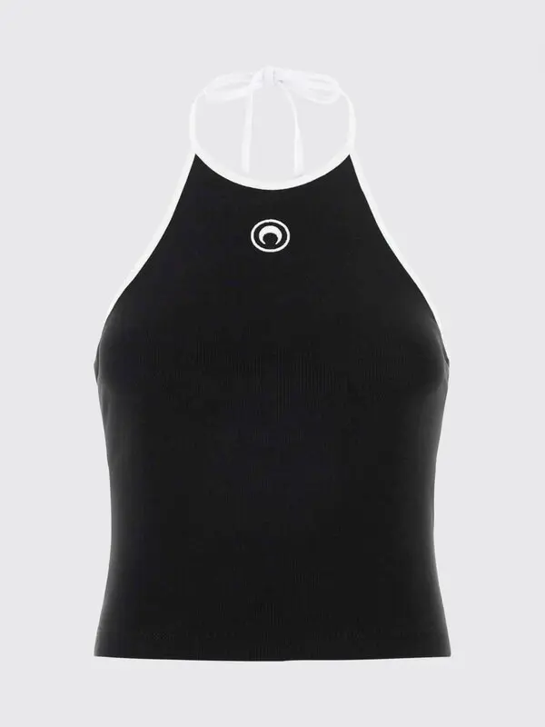 MARINE SERRE Slim Fit Cropped Cotton Top With Crescent Moon Logo - Black