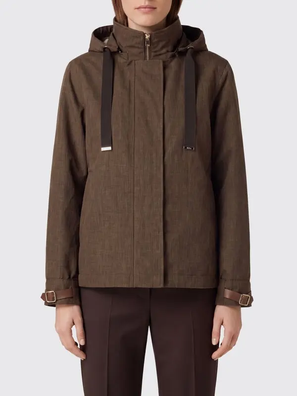 Herno Relaxed Fit Cropped Windbreaker In Linen, Wool And Silk With Hood - Leather