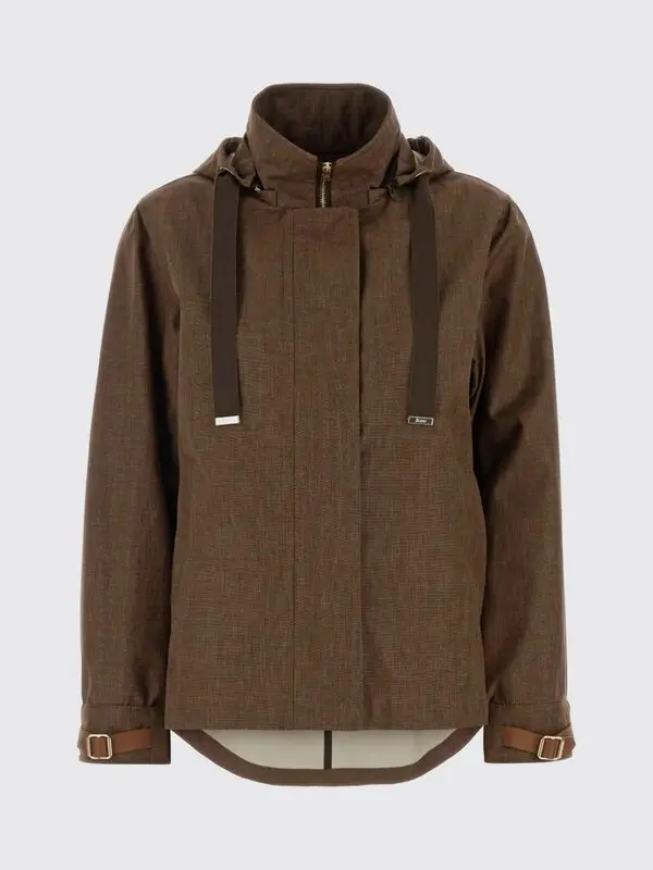 Herno Relaxed Fit Cropped Windbreaker In Linen, Wool And Silk With Hood - Leather