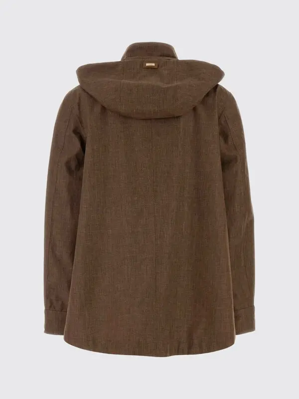 Herno Relaxed Fit Cropped Windbreaker In Linen, Wool And Silk With Hood - Leather