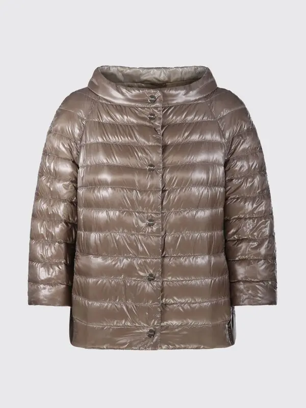 Herno Reversible Round-neck Cropped Down Jacket In Ultralight Nylon - Beige