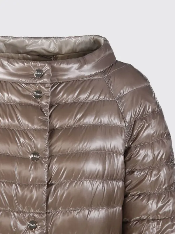 Herno Reversible Round-neck Cropped Down Jacket In Ultralight Nylon - Beige