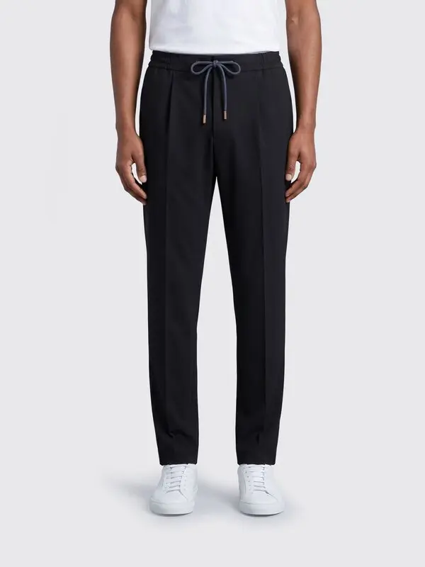 Incotex Slim Fit Trousers In Virgin Wool With Drawstring Waist - Black