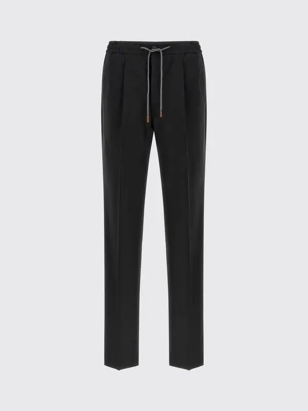 Incotex Slim Fit Trousers In Virgin Wool With Drawstring Waist - Black
