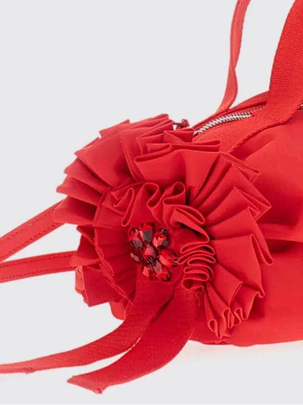 Simone Rocha Double Ribbon Nylon Handbag With Bow And Ruffles - Red