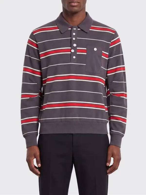 Undercover Striped Long-sleeved Cotton Polo Shirt With Ribbed Collar - Grey