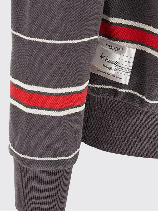 Undercover Striped Long-sleeved Cotton Polo Shirt With Ribbed Collar - Grey