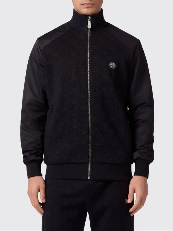 Philipp Plein Hexagon Logo High Neck Zip-up Cotton-blend Sweatshirt