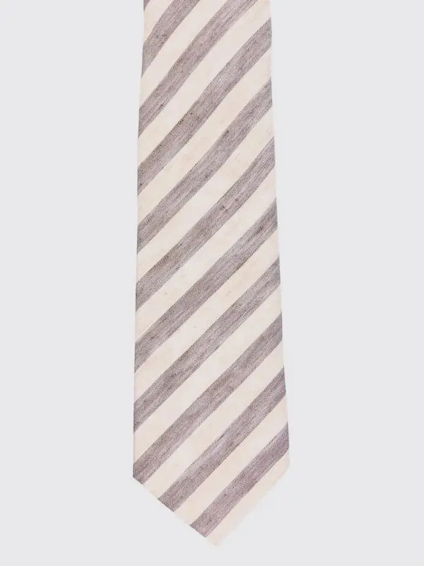 Tagliatore Regimental Striped Linen And Silk Tie - Dove Grey
