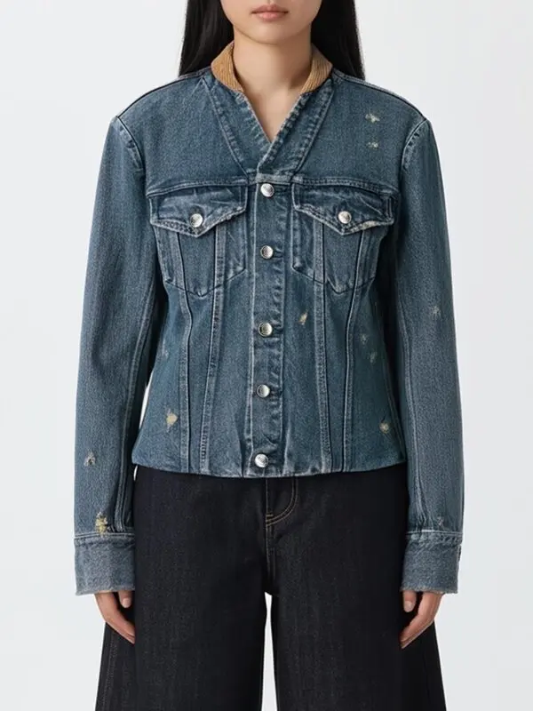 TANAKA Distressed Denim Jacket With Corduroy Collar