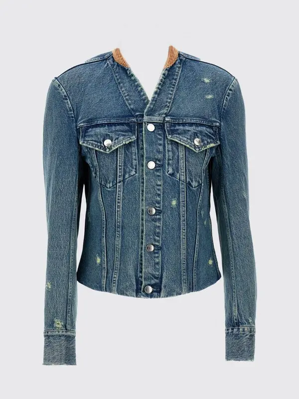TANAKA Distressed Denim Jacket With Corduroy Collar