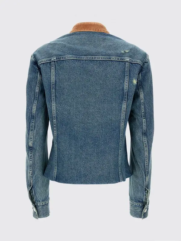 TANAKA Distressed Denim Jacket With Corduroy Collar