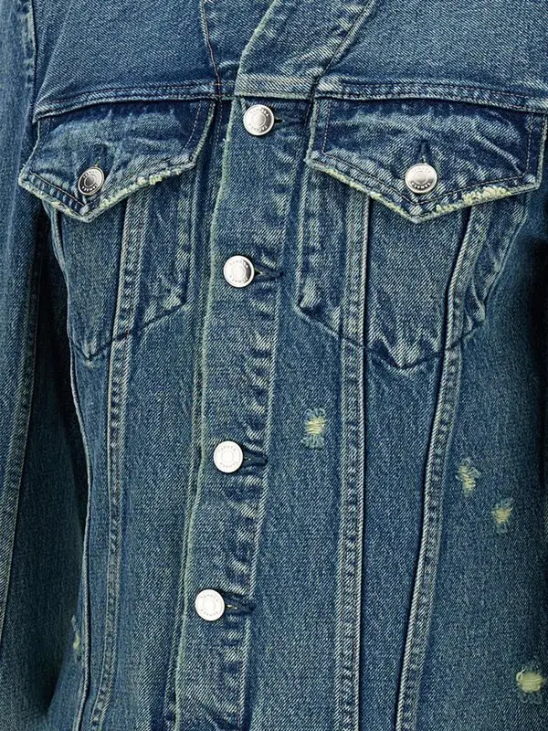 TANAKA Distressed Denim Jacket With Corduroy Collar