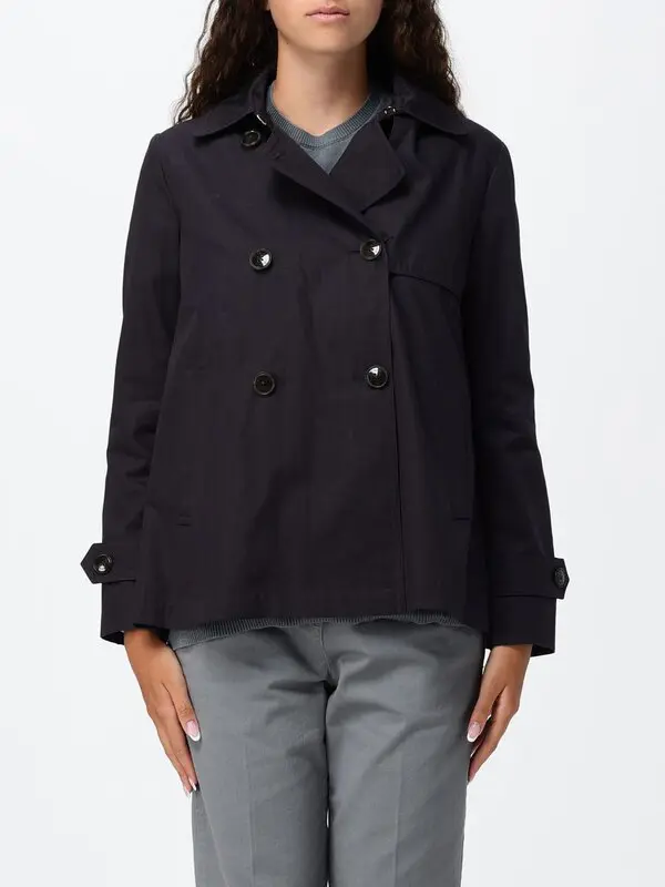 Herno Short Double-breasted Cotton Trench Coat With Hood And Cuff Straps