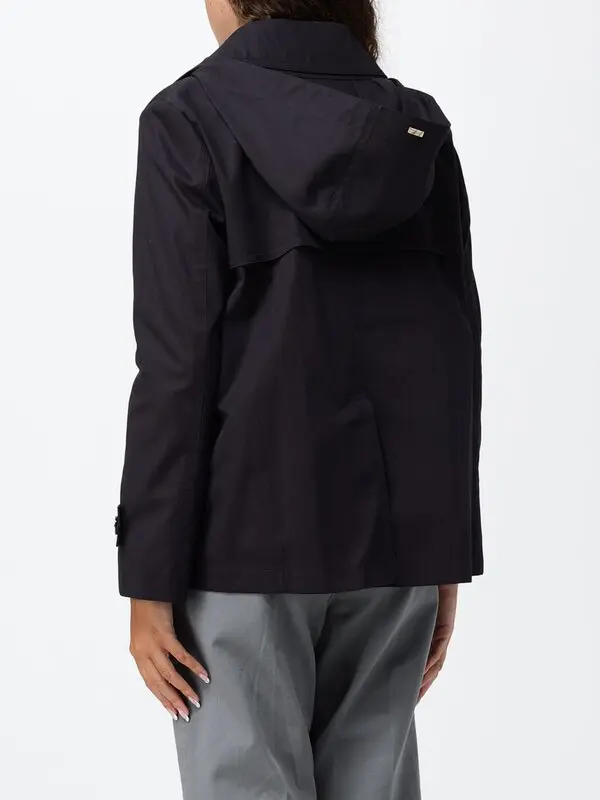 Herno Short Double-breasted Cotton Trench Coat With Hood And Cuff Straps