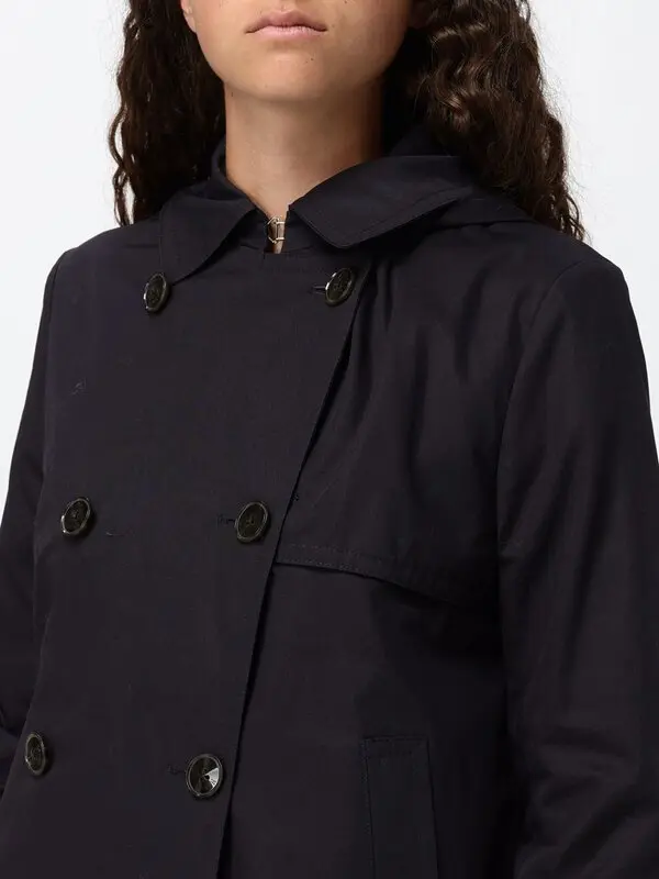 Herno Short Double-breasted Cotton Trench Coat With Hood And Cuff Straps