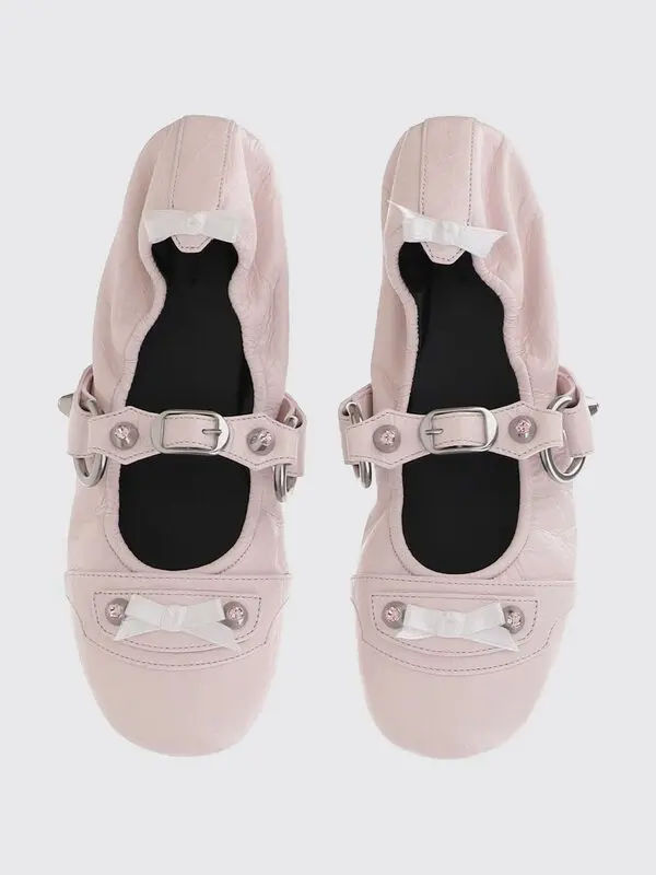 Balenciaga City Arena Leather Ballet Flats With Bow Detailing - Pink