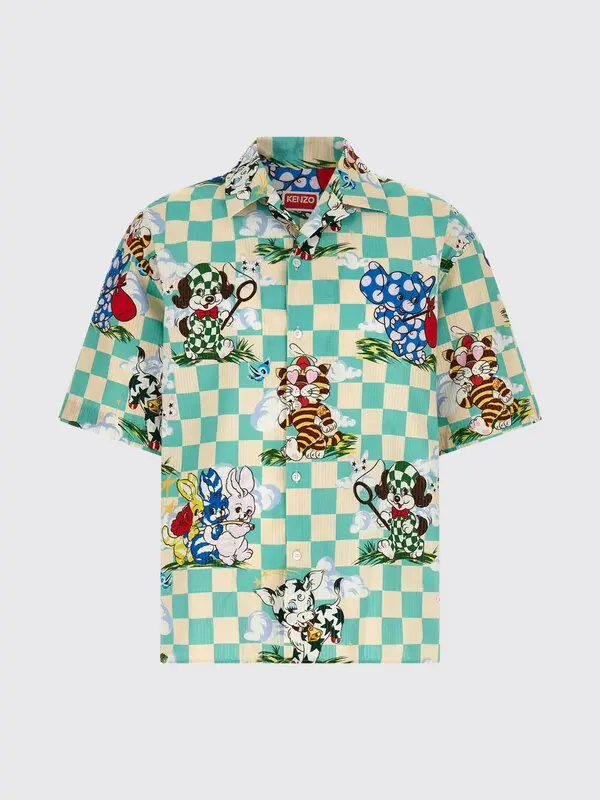 Kenzo Graphic Check Print Cotton Short-sleeve Bowling Shirt - Multicolor