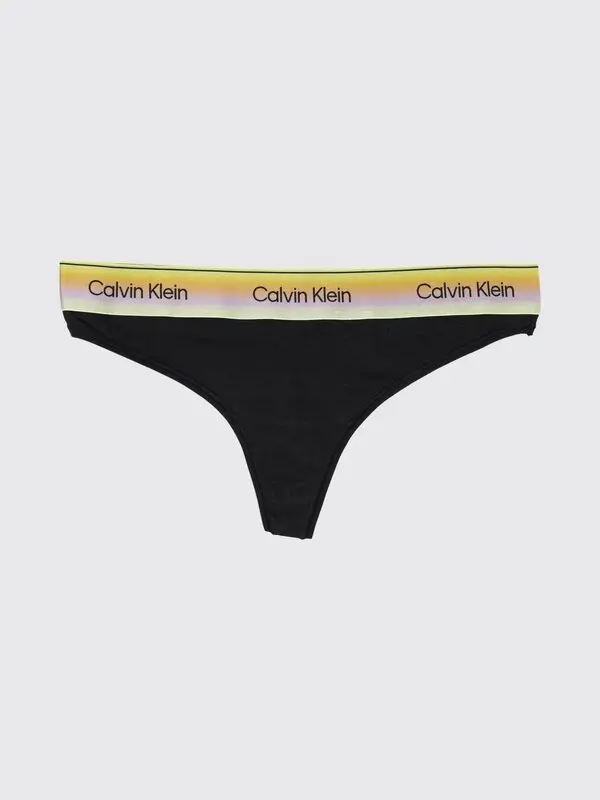 Calvin Klein Stretch Cotton And Modal Thong With Jacquard Logo Waistband - Black