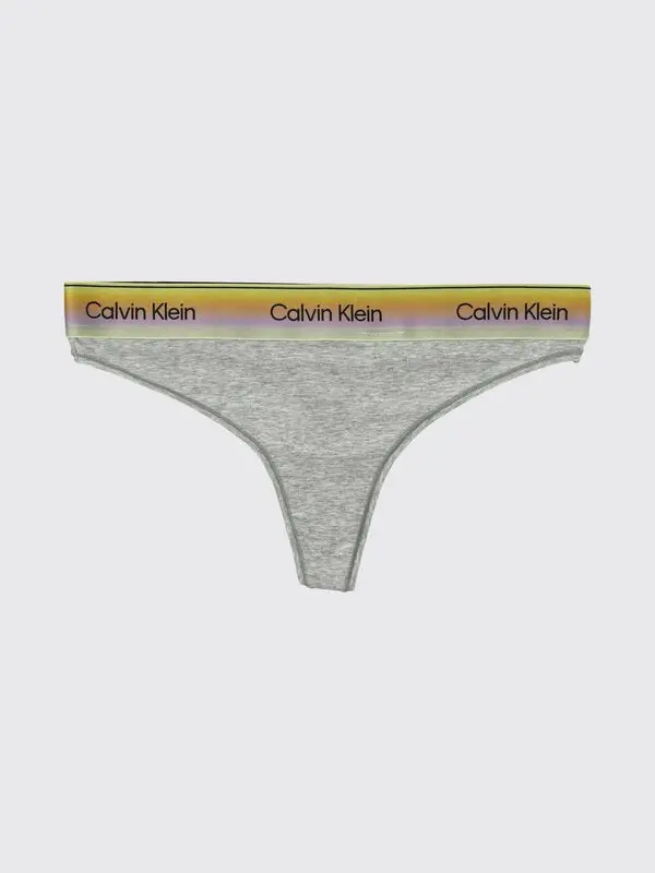 Calvin Klein Stretch Cotton And Modal Thong With Jacquard Logo Waistband - Grey