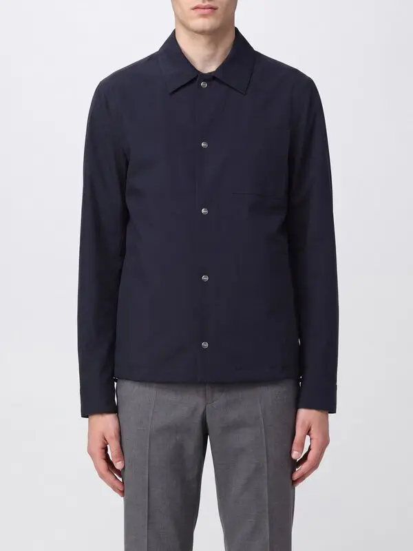 Herno Shirt Jacket In Technical Fabric With Classic Collar And Contrast Logo - Blue