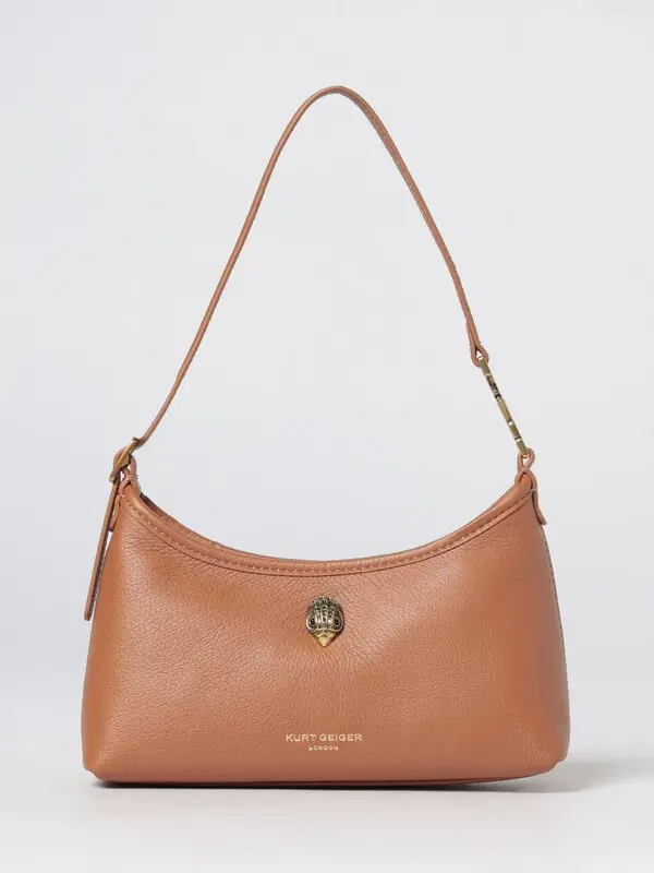 Kurt Geiger Flared Grained Shoulder Bag With Metallic Logo And Rhinestones