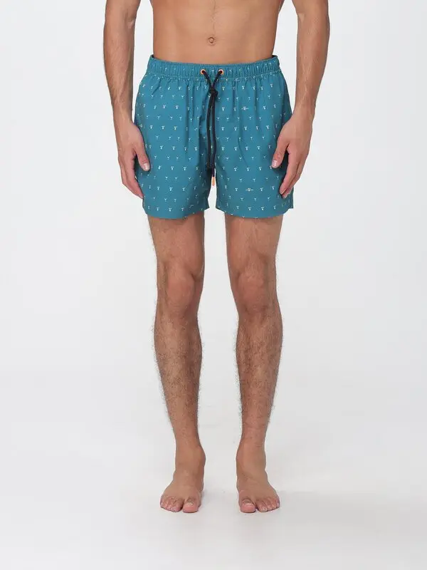 SAVE THE DUCK Graphic Print Swim Shorts With Elasticated Drawstring Waist By - Green