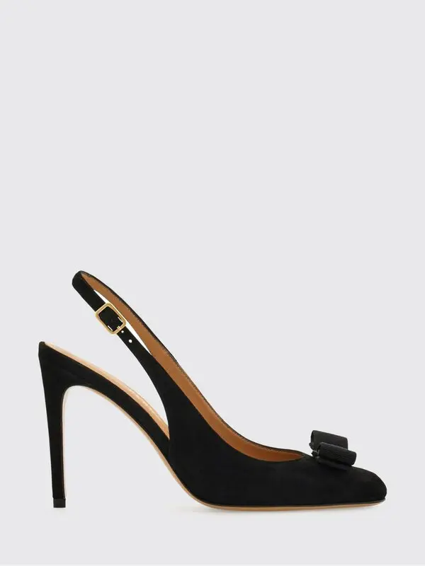 FERRAGAMO Vara Suede Slingback Pumps With Bow Detail And High Heel - Black