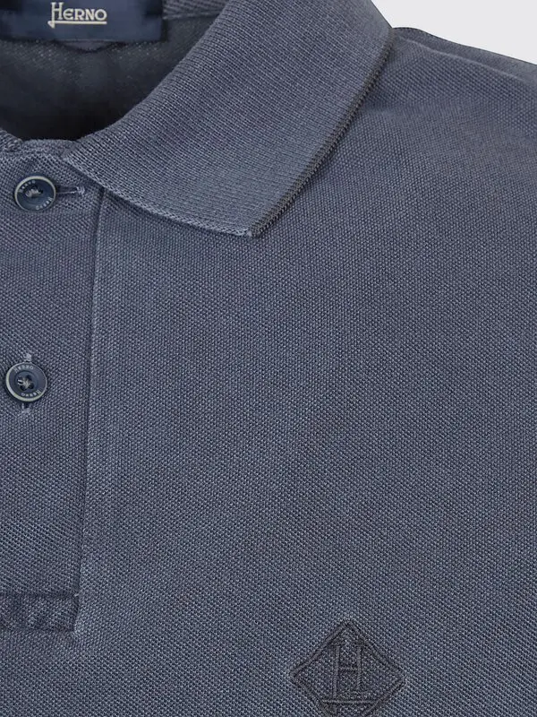 Herno Slim Fit Short-sleeve Cotton Polo Shirt With Ribbed Collar - Blue