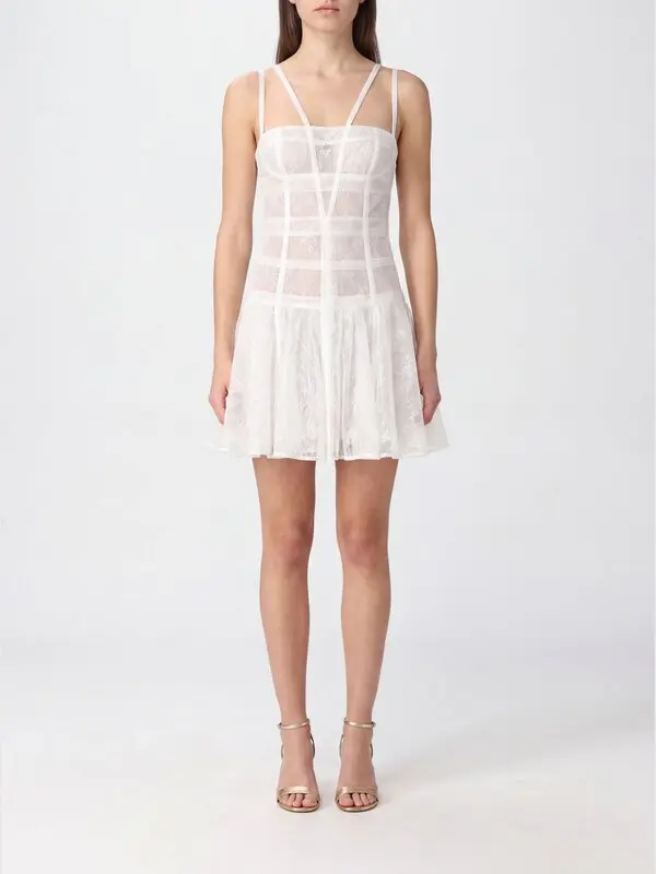 GIOVANNI BEDIN A-line Lace Bustier Mini Dress - White