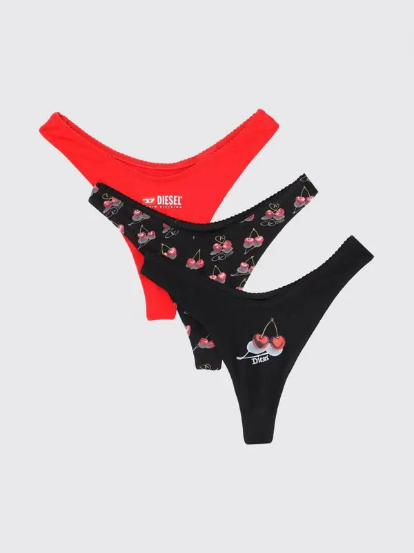 DIESEL® Set Of 3 Printed Cotton Briefs With Cherry Logo - Black