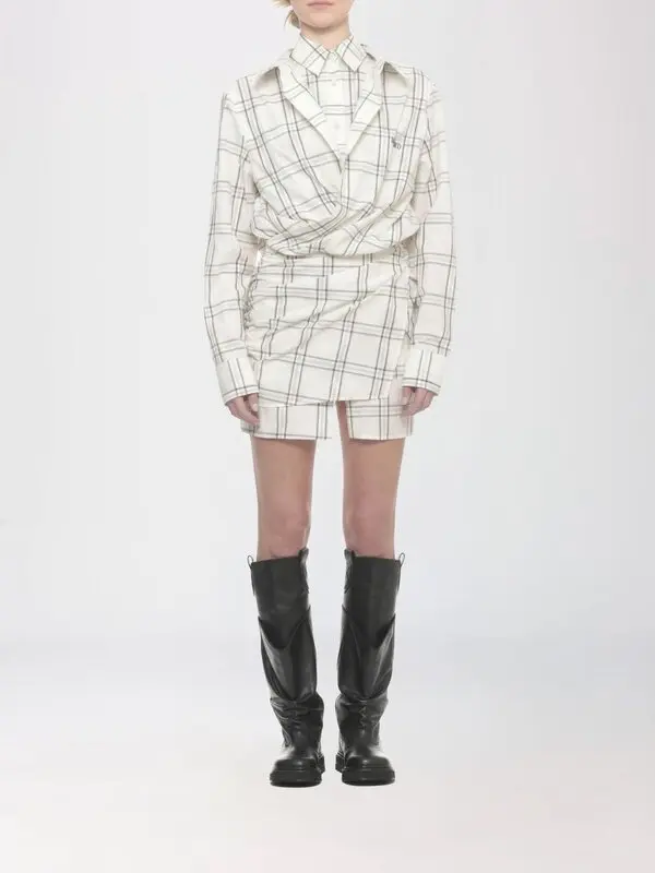 Attico Cotton Check Asymmetrical Shirt Dress