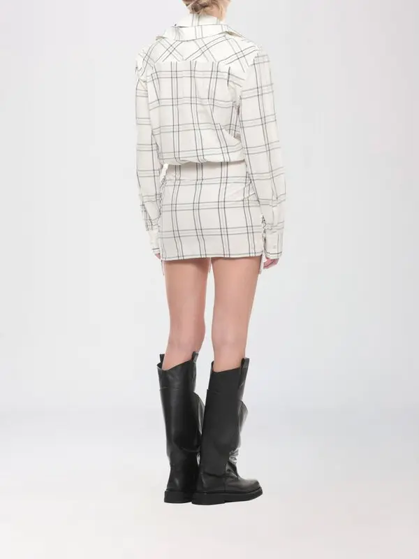 Attico Cotton Check Asymmetrical Shirt Dress