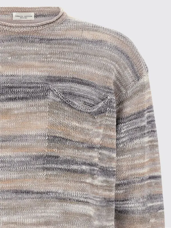 ROBERTO COLLINA Striped Linen Blend Crew-neck Sweater