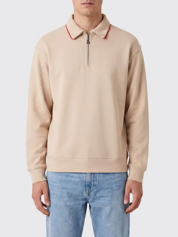 VISION OF SUPER Long-sleeved Cotton Polo Shirt With Zip And Contrast Trim - Beige