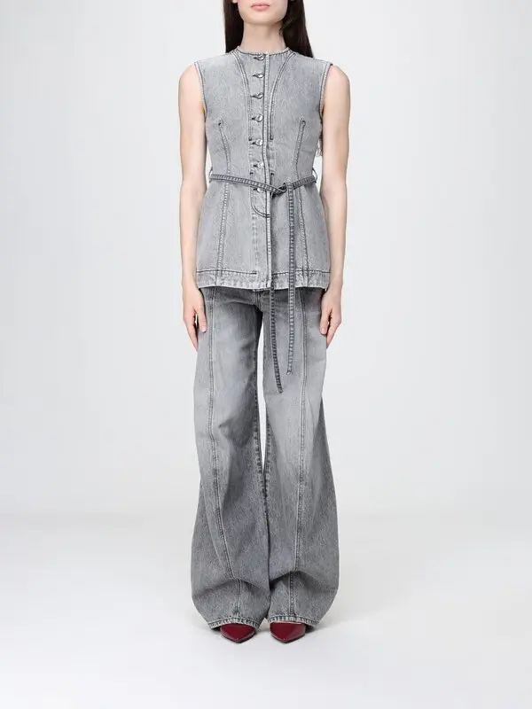 Sportmax Sleeveless Cotton Denim Top With Tie-belt - Black