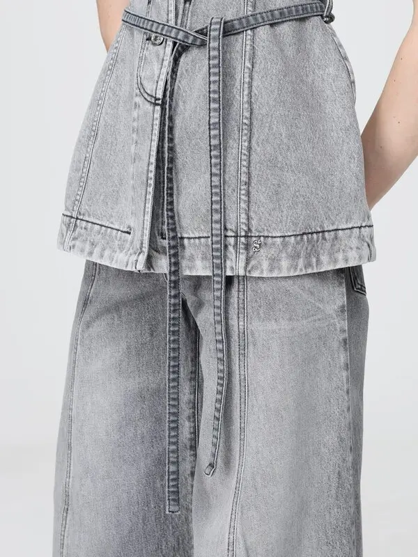 Sportmax Sleeveless Cotton Denim Top With Tie-belt - Black