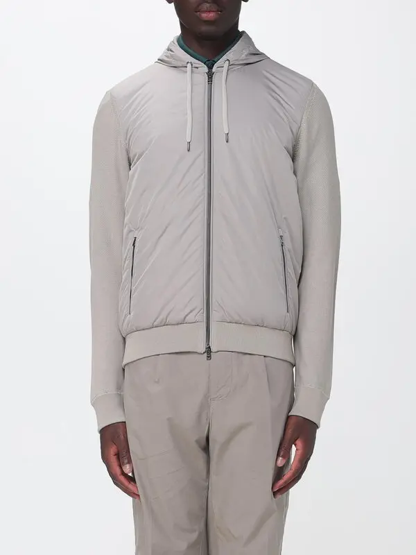 Herno Hooded Zip-up Cardigan In Cotton-polyester Blend Knit - Grey