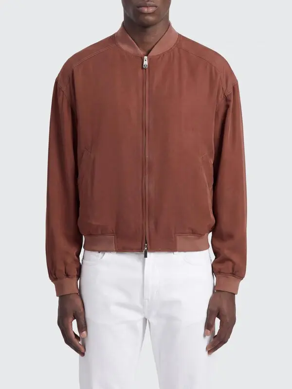 Versace Silk Bomber Jacket With Zip Closure And Elasticated Hem