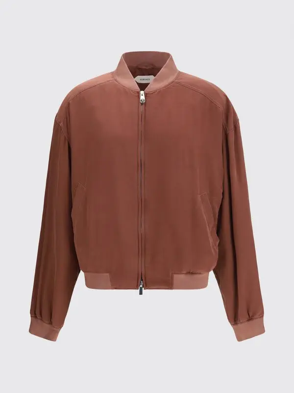 Versace Silk Bomber Jacket With Zip Closure And Elasticated Hem