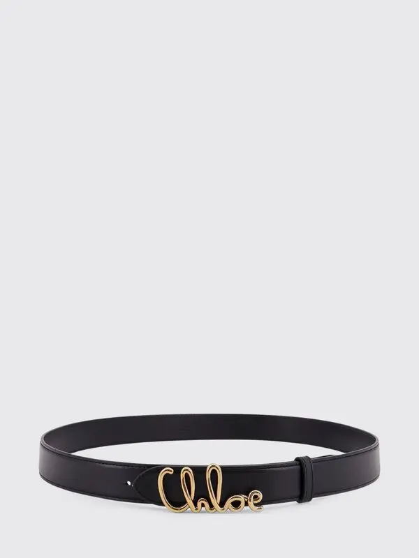 Chloé Leather Belt With Gold Tone Logo - Black