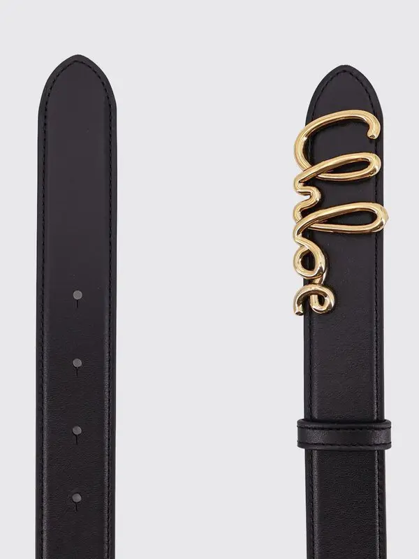 Chloé Leather Belt With Gold Tone Logo