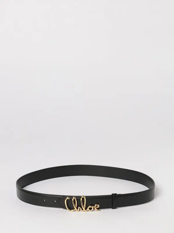 Chloé Leather Belt With Gold Tone Logo - Black