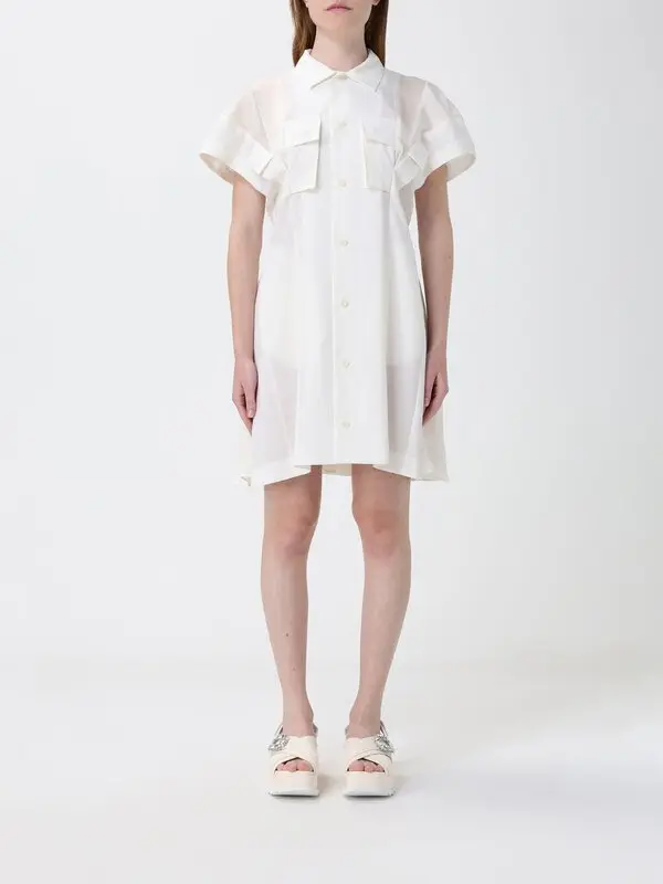 Sacai Cotton Blend Shirt Dress - White