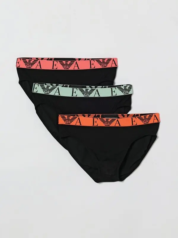 Emporio Armani Set Of 3 Briefs In Stretch Cotton With Jacquard Logo - Black